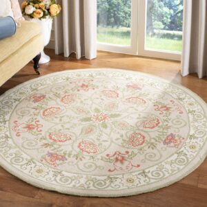 safavieh chelsea collection 4' round beige / green hk330a hand-hooked french country wool area rug