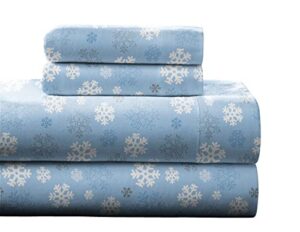 pointehaven heavy weight flannel cotton sheet set, twin, snow flakes blue