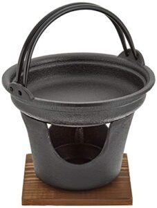 asahi qsk41 iron southern sukiyaki pot stove set, cast iron/wooden base: natural wood, japan