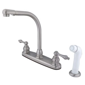 kingston brass kb718al victorian high arch kitchen faucet with sprayer, brushed nickel