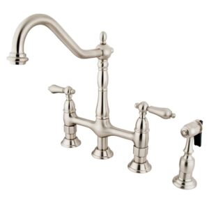 kingston brass ks1278albs heritage bridge kitchen faucet, 8-3/4", brushed nickel