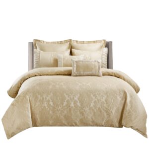 wholesalebeddings sara jacquard cotton blend, king-california king 7pc cover set, multi-tone of beige