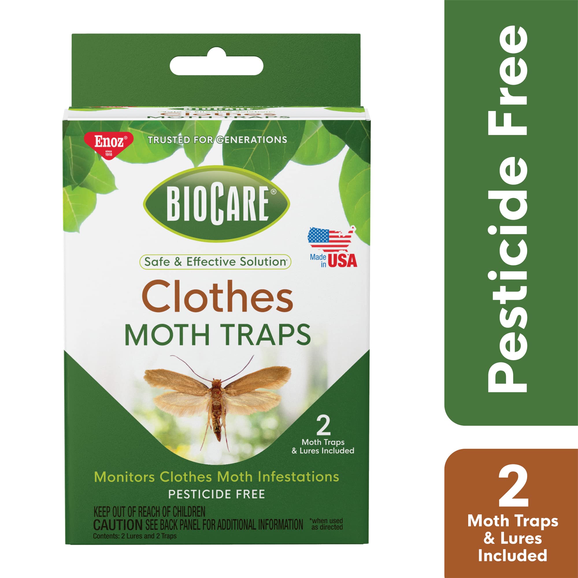 Enoz BioCare Clothes Moth Traps with Pheromone Lures, 2 Traps with Lures