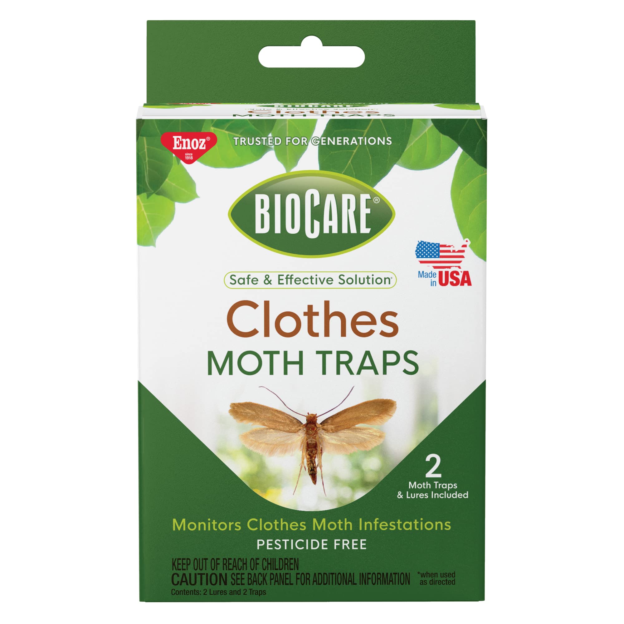 Enoz BioCare Clothes Moth Traps with Pheromone Lures, 2 Traps with Lures