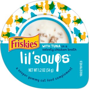 purina friskies natural, grain free wet cat food lickable cat treats, lil' soups with tuna in chicken broth - (pack of 8) 1.2 oz. cups