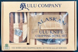 ulu knife and chopping bowl with salad claws