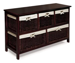 badger basket five drawer nursery storage organizer with wicker baskets and removable liners - wicker/espresso