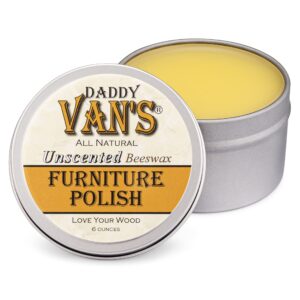 daddy van's all natural unscented beeswax furniture polish - food safe wood conditioning salve nourishes and protects furniture, cabinets, antiques and butcher block