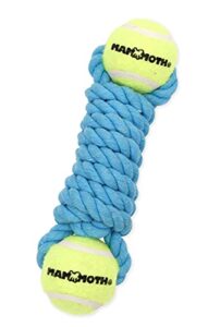 mammoth flossy chews twister rope toy with tennis balls – premium cotton-poly tug toy for dogs – interactive dog tug toy – rope dog toy with tennis balls for small dogs - mini 7.5" - assorted colors