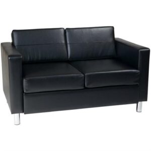 osp home furnishings pacific loveseat with padded box spring seats and silver finish legs, black vinyl