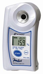 atago 4403 pal-03s digital hand-held pocket salinity refractometer, special scale for sodium chloride (g/100g)