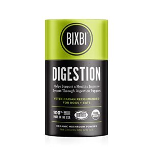 bixbi dog & cat clean digestion support, 2.12 oz (60 g) - all natural organic pet superfood - daily mushroom powder supplement - usa grown & usa made - veterinarian recommended for dogs & cats