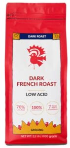 puroast low acid coffee , ground coffee , french roast , dark roast , certified low acid coffee , ph 5.5+ , gut health , 2.2 lb , higher antioxidant , smooth for espresso, cold brew & iced coffee