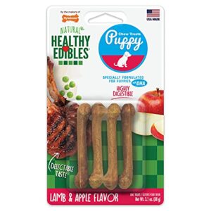 nylabone healthy edibles natural puppy chews long lasting treats for puppies, lamb & apple flavor, x-small/petite (4 count)