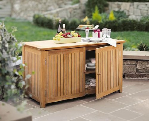 TeakStation Grade-A Teak Wood Outdoor Patio Garden Chest Storage Cabinet