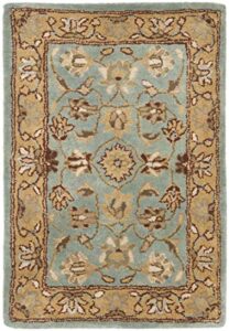 safavieh heritage collection accent rug - 2' x 3', blue & gold, handmade traditional oriental wool, ideal for high traffic areas in entryway, living room, bedroom (hg958a)