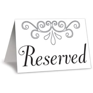 beistle reserved table cards (4/pkg), black/white/silver, 4.25"