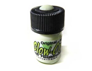 glow-on original, original white day color and green glow. gun night sights paint, small 2.3 ml vial. concentrated bright, long lasting glow.