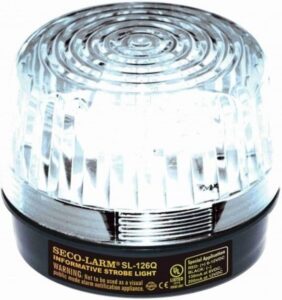 seco-larm sl-126-a24q/c strobe light, clear lens; for "informative" general signaling requirements; for 6 to 24-volt use; easy 2-wire installation, regardless of voltage