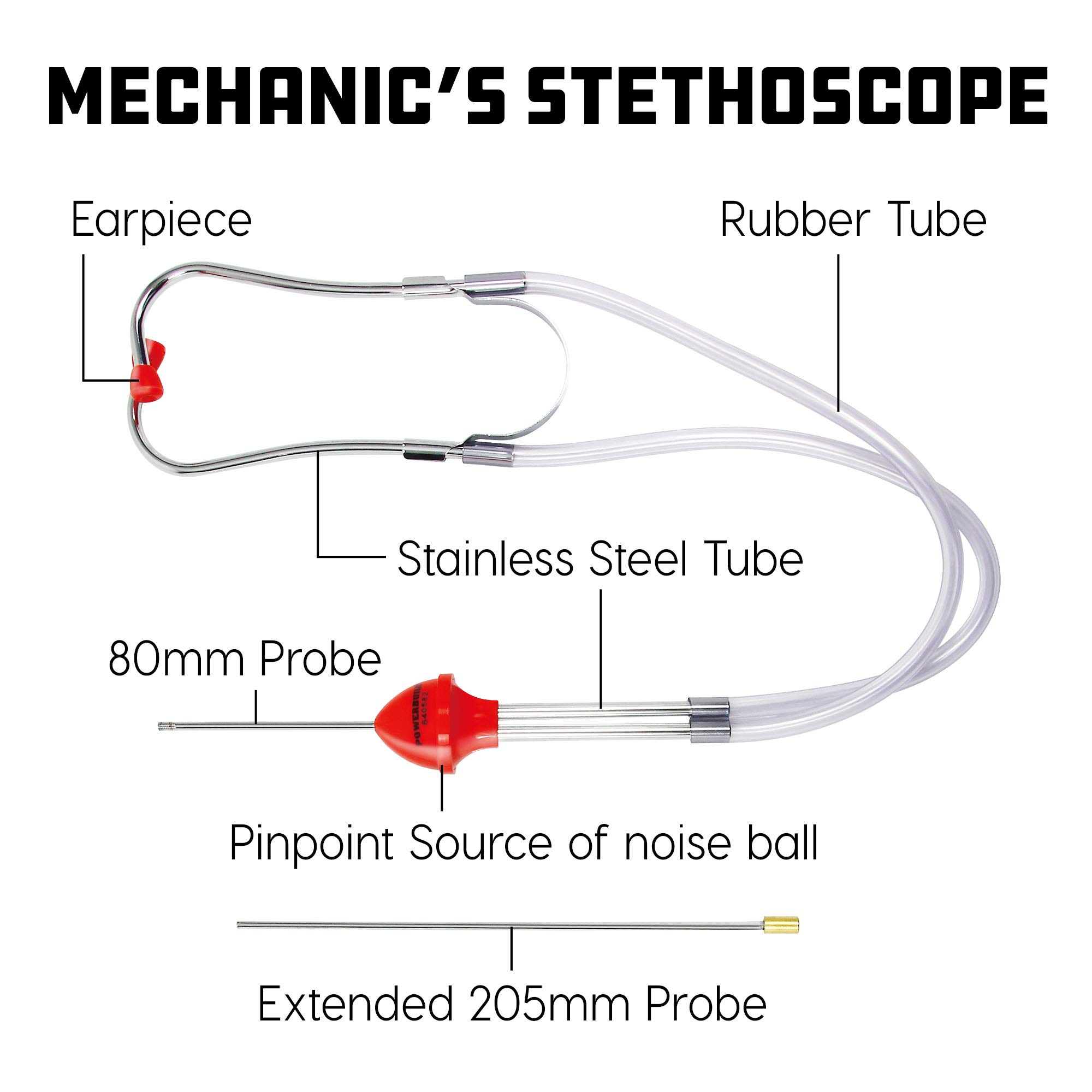 Powerbuilt Automotive Mechanic's Stethoscope Engine Diagnostic Tool, Engine Issue Detection Large 640582