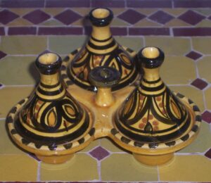 handmade moroccan ceramic triple tagine yellow spice holder