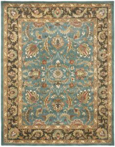 safavieh heritage collection area rug - 8'3" x 11', blue & brown, handmade traditional oriental wool, ideal for high traffic areas in living room, bedroom (hg812b)