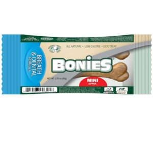 bonies natural breath and dental formula treats for dogs, made in usa - all natural - freshens breath - low calories - for dog chicken flavor, 2 mini bones pack