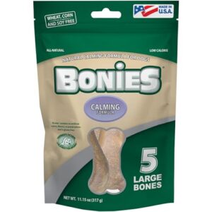 bonies natural calming formula dog treats - contains chamomile & lavender, help anxiety, excessive barking & trembling, chicken flavor, large, 5 bones