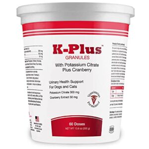 k-plus potassium citrate plus cranberry granules for dogs and cats - veterinarian approved uti remedy granules - supports bladder health - 60 doses