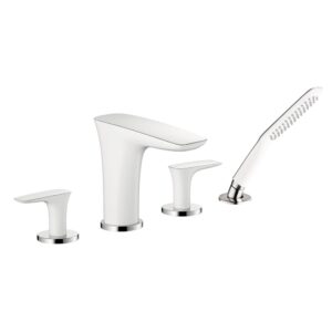 hansgrohe puravida avantgarde 2-handle 19-inch wide roman tub filler freestanding bathtub faucetand shower set in white/chrome, 15446401