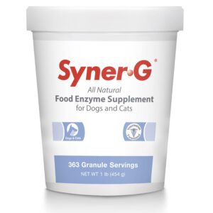 phs syner-g digestive enzymes supplement for dogs and cats - enzymes alpha-amylase, lipase, cellulase, and protease - digestion support, absorption of nutrients, skin health - made in usa - 454 grams