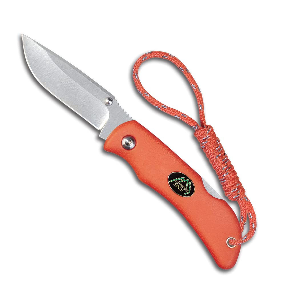 OUTDOOR EDGE MiniGrip - Mini Folding EDC Pocket Knife with 2.2" Stainless Steel Blade, Rubberized Nonslip TPR Handle and Lanyard Attachment (Orange)