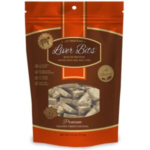 liver bits treats for dogs - freeze dried training treats - 100% natural raw beef liver - high in protein 4 oz