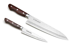 yoshihiro vg10 16 layer hammered damascus stainless steel gyuto 8.25'' (210mm) japanese chefs knife & petty utility knife 5.3'' (135mm) set