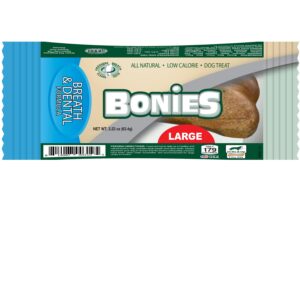 bonies natural breath and dental formula large-sized single bone - all-natural ingredients, fresh breath, cleans teeth, low calories, chicken flavor, 1 bone