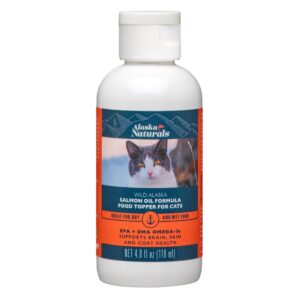 alaska naturals – wild alaska salmon oil formula cat food topper – epa and dha omega-3 - supplement for cats healthy skin, shiny coat – made in the usa – 4 oz bottle