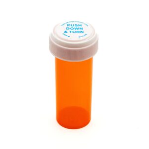 pharmacy prescription vials, amber child resistant medicine bottle, 30 dram reversible, caps included, pack of 200 (pill container, pharmacy bottle, pharmacy container) by sponix