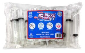 ez-inject plastic syringes for jello shots 2.5oz - 100% safe and reusable jello shot syringes with caps - 25 pack large syringe shots holiday and halloween party supplies for adults