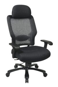 space seating big and tall dual layer airgrid back and padded black mesh seat, 2-way adjustable arms, tilt tension and lumbar support with gunmetal finish base exucutives chair with adjustable headrest