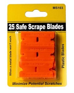 miniscraper 25 plastic razor scraper blades double edge safe scrape for removing labels decals stickers on glass and counter top and more 25 pack