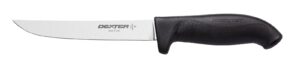 dexter russell sg136b-pcp sofgrip (24013b) boning knife, 6", wide, dexsteel stain-free, high-carbon steel, non-slip, black, soft rubber grip handle, perfect cutlery packaging, nsf certified