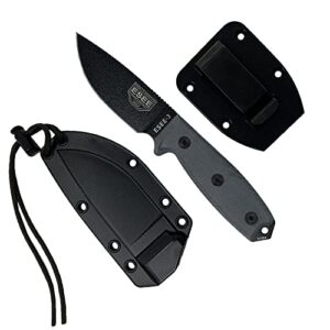 esee knives model 3p-b fixed blade knife, black molded polymer sheath, ambidextrous belt clip plate