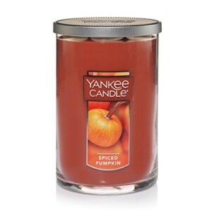 yankee candle spiced pumpkin scented, classic 22oz large tumbler 2-wick aromatherapy candle, over 75 hours of burn time, apothecary jar fall candle, autumn candle scented for home