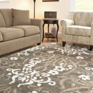 SAFAVIEH Florida Shag Collection Area Rug - 5'3" x 7'6", Smoke & Beige, Floral Design, Non-Shedding & Easy Care, 1.2-inch Thick Ideal for High Traffic Areas in Living Room, Bedroom (SG457-7913)