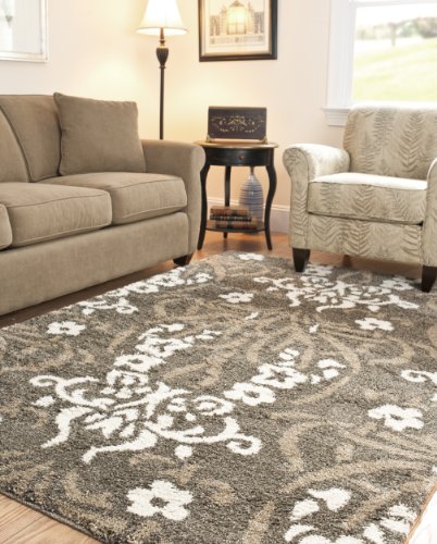 SAFAVIEH Florida Shag Collection Area Rug - 5'3" x 7'6", Smoke & Beige, Floral Design, Non-Shedding & Easy Care, 1.2-inch Thick Ideal for High Traffic Areas in Living Room, Bedroom (SG457-7913)