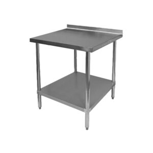 gsw commercial work table with stainless steel top, 1 galvanized undershelf, 1-1/2" backsplash & adjustable bullet feet, nsf approved (24" d x 24" l x 35" h)