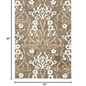 SAFAVIEH Florida Shag Collection Area Rug - 5'3" x 7'6", Smoke & Beige, Floral Design, Non-Shedding & Easy Care, 1.2-inch Thick Ideal for High Traffic Areas in Living Room, Bedroom (SG457-7913)