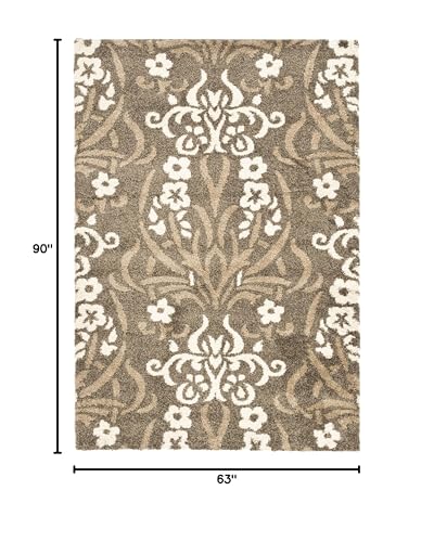 SAFAVIEH Florida Shag Collection Area Rug - 5'3" x 7'6", Smoke & Beige, Floral Design, Non-Shedding & Easy Care, 1.2-inch Thick Ideal for High Traffic Areas in Living Room, Bedroom (SG457-7913)