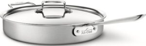 all-clad bd55406 d5 brushed 18/10 stainless steel 5-ply bonded dishwasher safe saute pan with lid cookware, 6-quart , silver