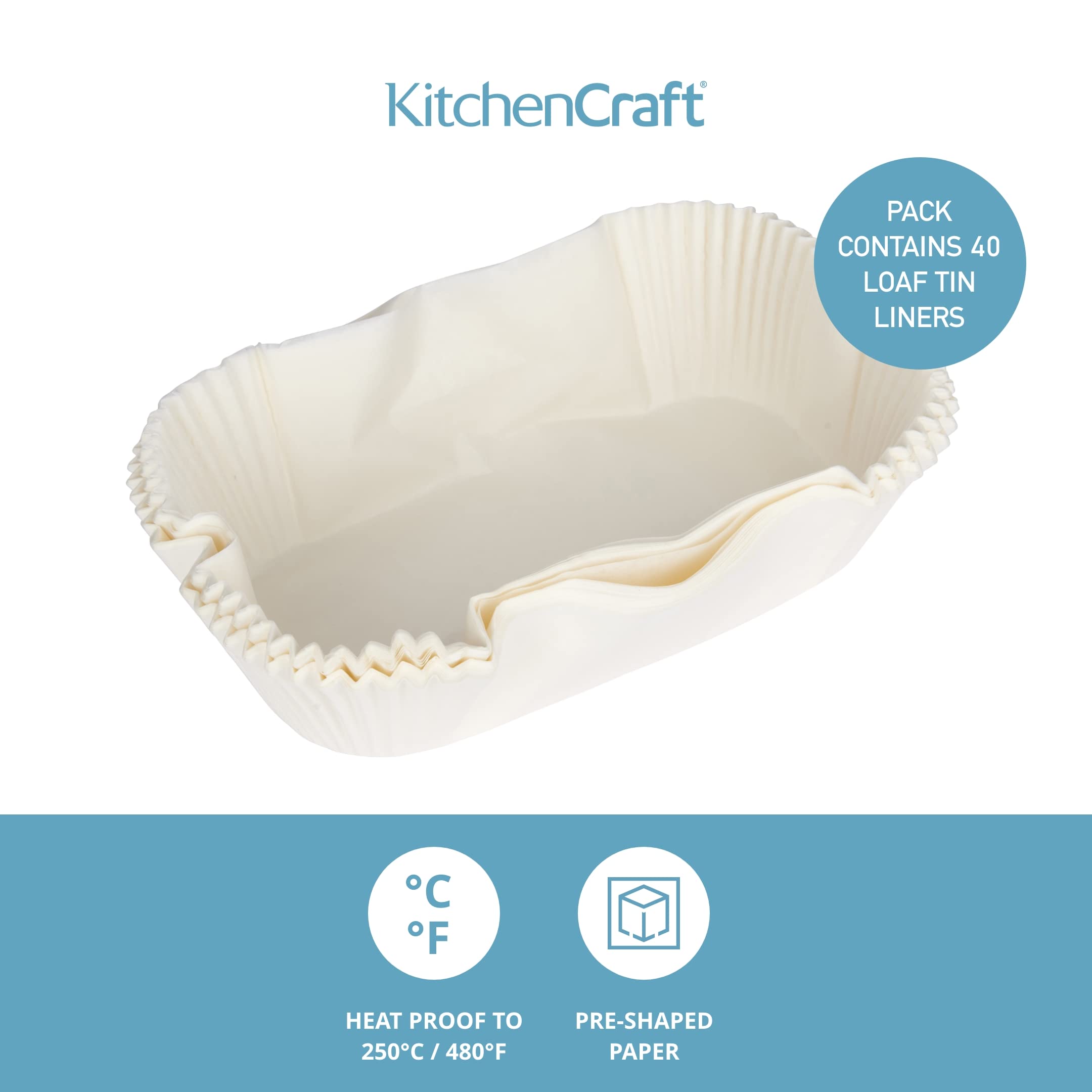 KitchenCraft Loaf Tin Liners, Non Stick, Cake and Bread Tin, 20 x 9 cm, Pack of 40 Liners, White